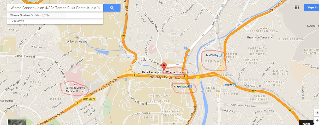 PETA KE WISMA GOSHEN, PLAZA PANTAI, BANGSAR TRADE CENTER ( DALAM STESEN ...